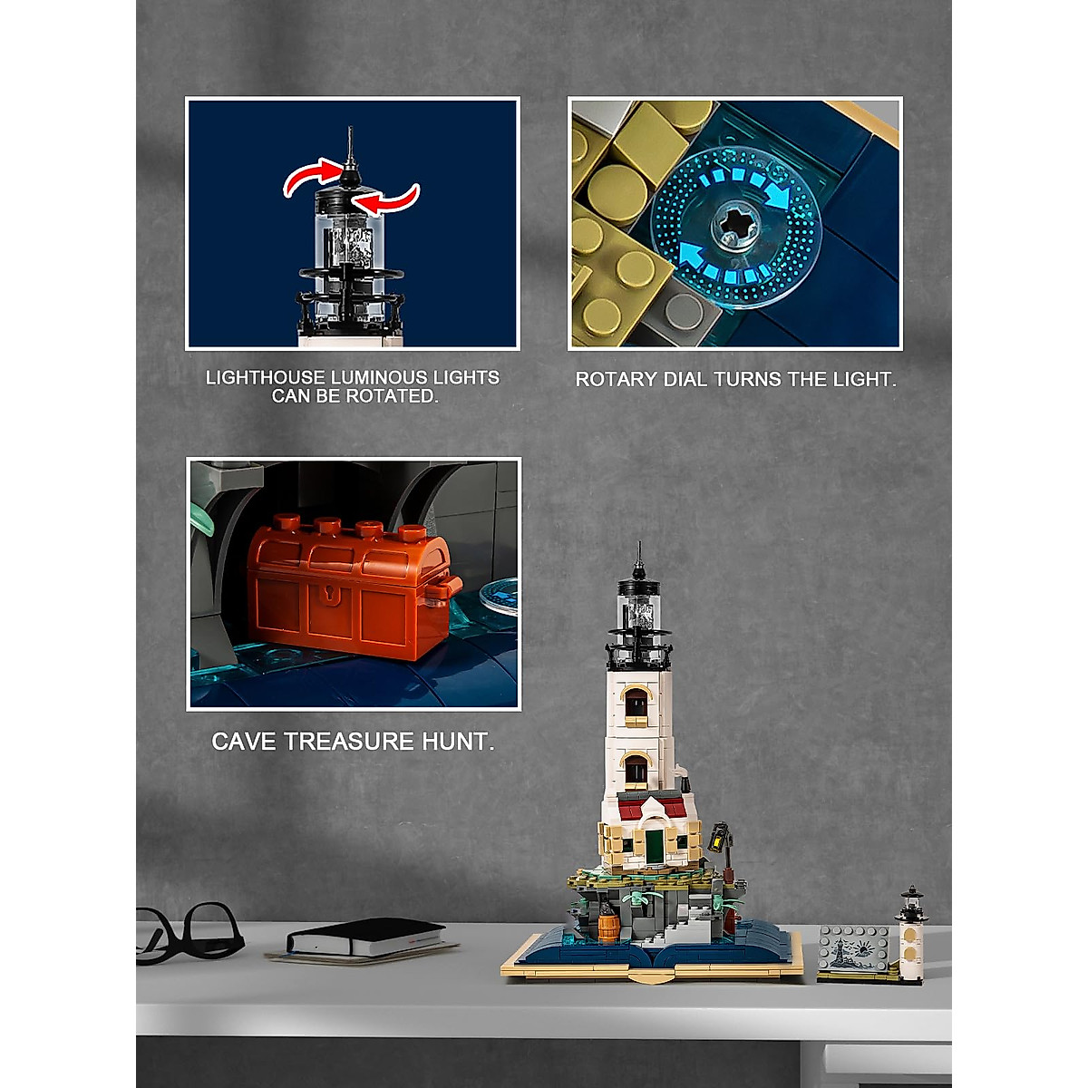 GOTIMON Island Lighthouse Tower Magic Book Building Block Sets,Model Building Kit Gift for Adults and Kids (1016 PCS)