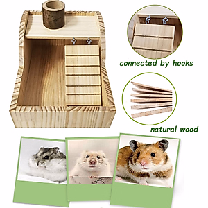 Hamiledyi Hamster Sand Bath Kit, Wooden Bathing Sand Container with Ladder Chinchilla Digging Sand Bathtub Small Animals Sandbox for Dwarf Syrian Mice Mouse Gerbils Hedgehog Lemming