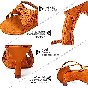 DKZSYIM Women's Satin Latin Dance Shoes Professional Ballroom Salsa Practice Performance Dancing Shoes,213-Brown-7,US 8.5