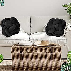 Nuenen 2 Pcs Knot Pillow Ball 12 Inch Flower Creative Knotted Throw Pillows Decorative Sofa Lumbar Pillow Floor Pillow Cushion for Home Bed Couch Car Office Decor Household(Black)