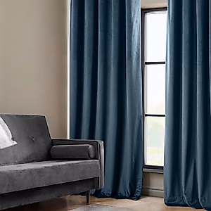 HPD Half Price Drapes Heritage Plush Velvet Curtains 96 Inches Long Room Darkening Curtains for Bedroom & Living Room 50W x 96L, (1 Panel), Avalon Blue