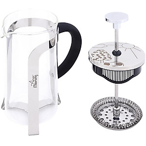 Any Morning French Press Coffee and Tea Maker, Borosilicate Glass Coffee Press, Stainless Steel Filter, Durable and Heat Resistant, Silver (600 ml, 20 oz, 2 Cup)