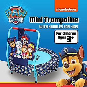 PAW Patrol Mini Trampoline, Indoor Kids Trampoline for Toddlers with Handle, Features Everest, Chase, Marshall, Skye and Rubble, Multi