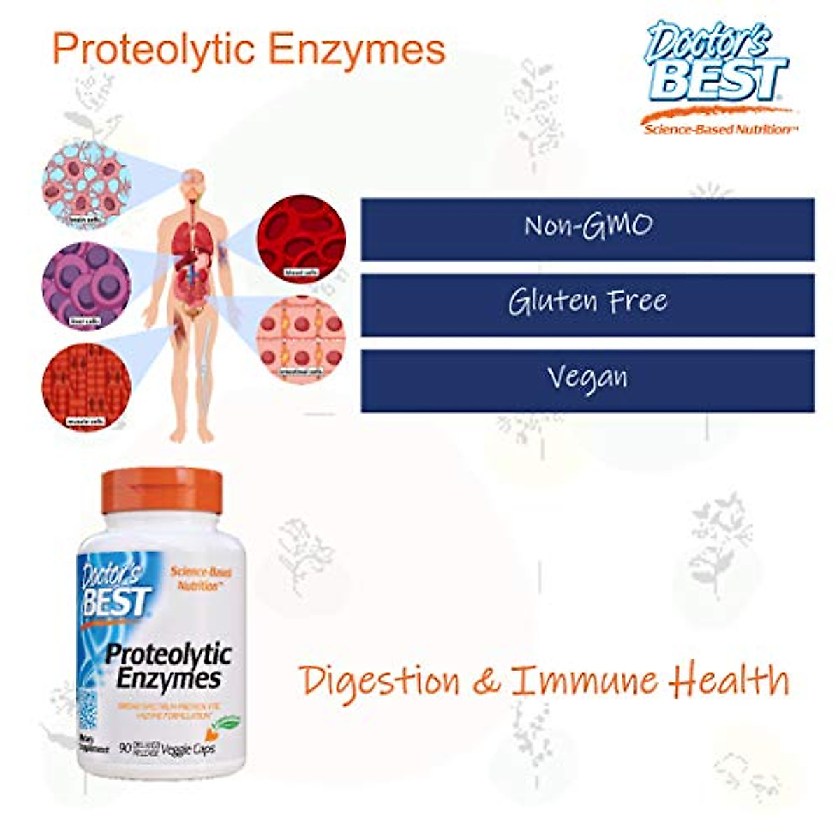 Doctor's Best Proteolytic enzymes, Digestion, Muscle, Joint, Non-GMO, Gluten Free, Vegetarian, 90 Veggie Caps