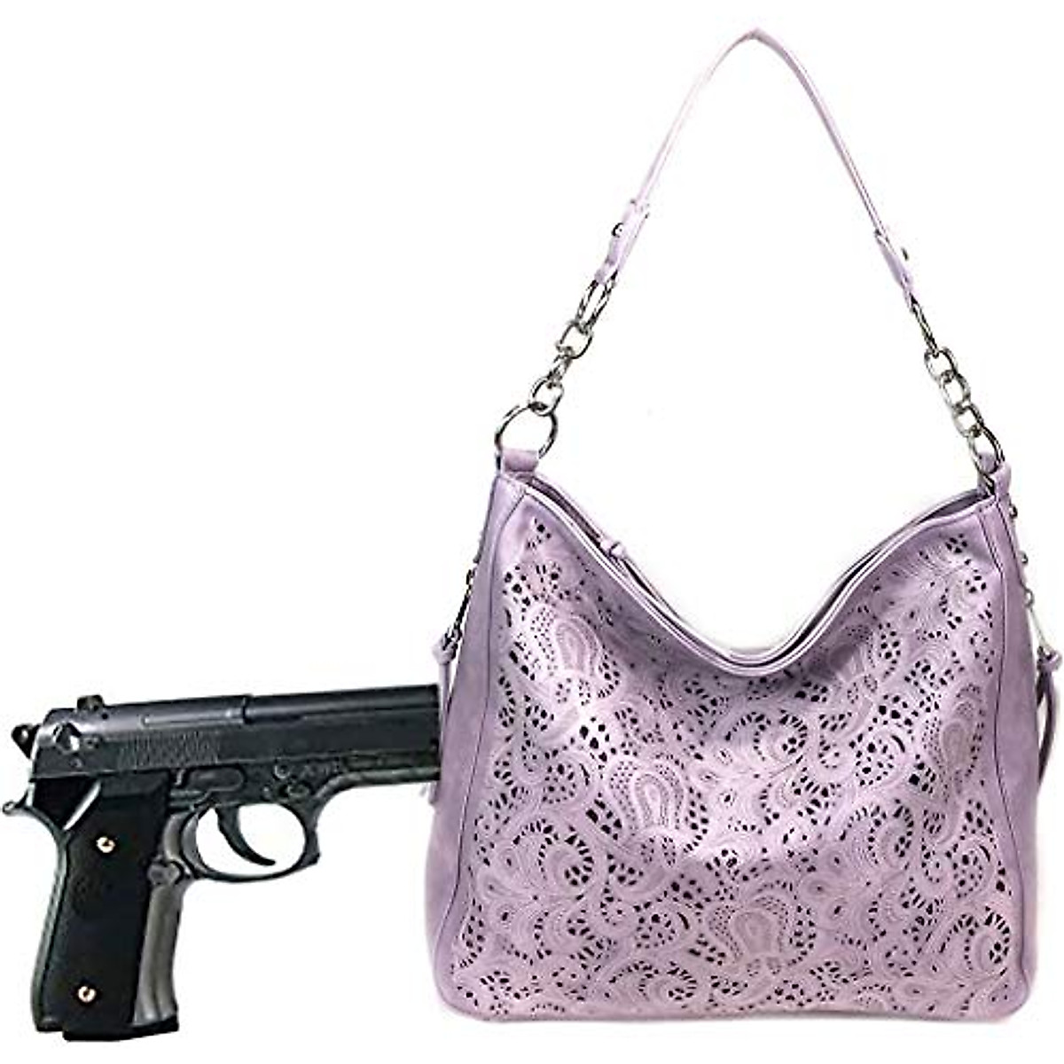 ZzFab Laser Cut Bling Hobo fashion CCW Bag Faux Leather Concealed Carry Purse Lavender
