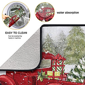 C.IOPMNU Christmas Red Truck Dish Drying Mat - 18" x 24" Microfiber Dish Mat Absorbent Drying Pad Heat-resistant Dish Drainer Mats for Kitchen Countertop