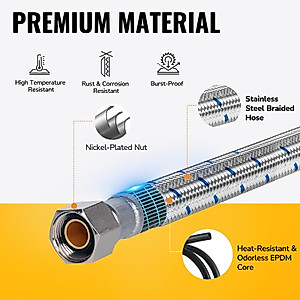 JUWO 24 inch Faucet Supply Line, Braided 3/8" Female Compression Thread × M10 Male Connector Water Line, Stainless Kitchen Sink Hose, Bathroom Faucet hose, Red & Blue (1 Pair)