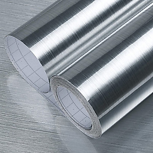 Yancorp 16" X 120" Silver Contact Paper Stainless Steel Contact Paper Peel and Stick on Removable Countertop Self-Adhesive Kitchen Fridge Liner Covers (15.7"x120")