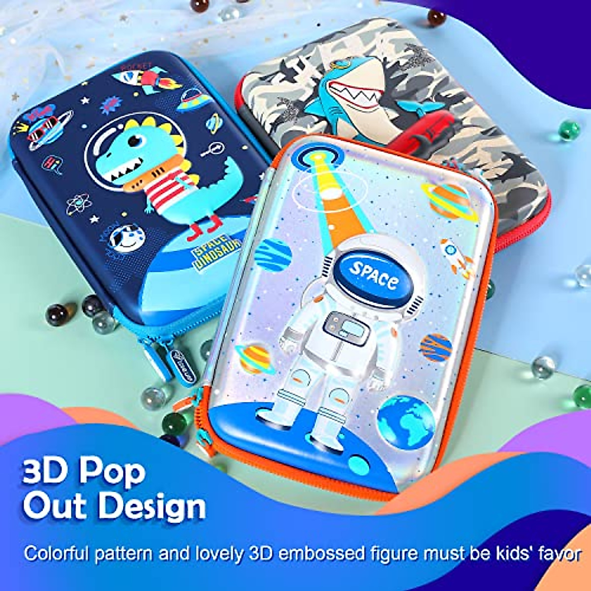 YOYTOO Dinosaur Pencil Case for Boys, 3D Cute EVA Dinosaur Pen Pouch Stationery Box Anti-Shock Large Capacity Multi-Compartment for School Students Teens Kids Girls Boys