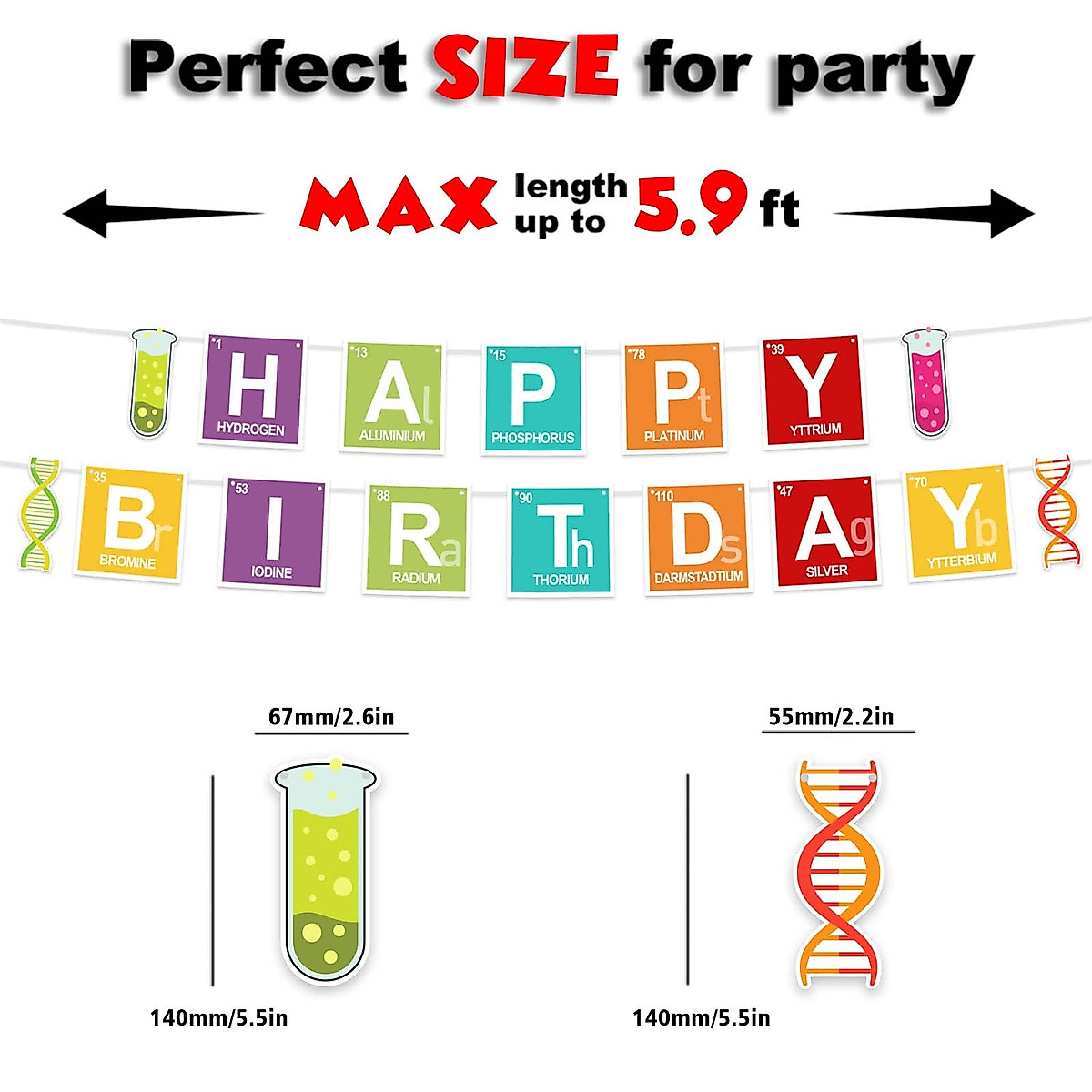 Science Happy Birthday Banner Backdrop Periodic Table Chemistry Theme Decorations Decor for School Science Laboratory Lab Science Classroom Boy Girl Kid Birthday Party Baby Shower Supplies Background