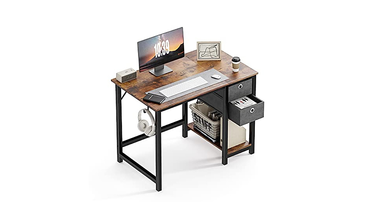 Compact 40 Inch Computer Desk with Storage & Hook