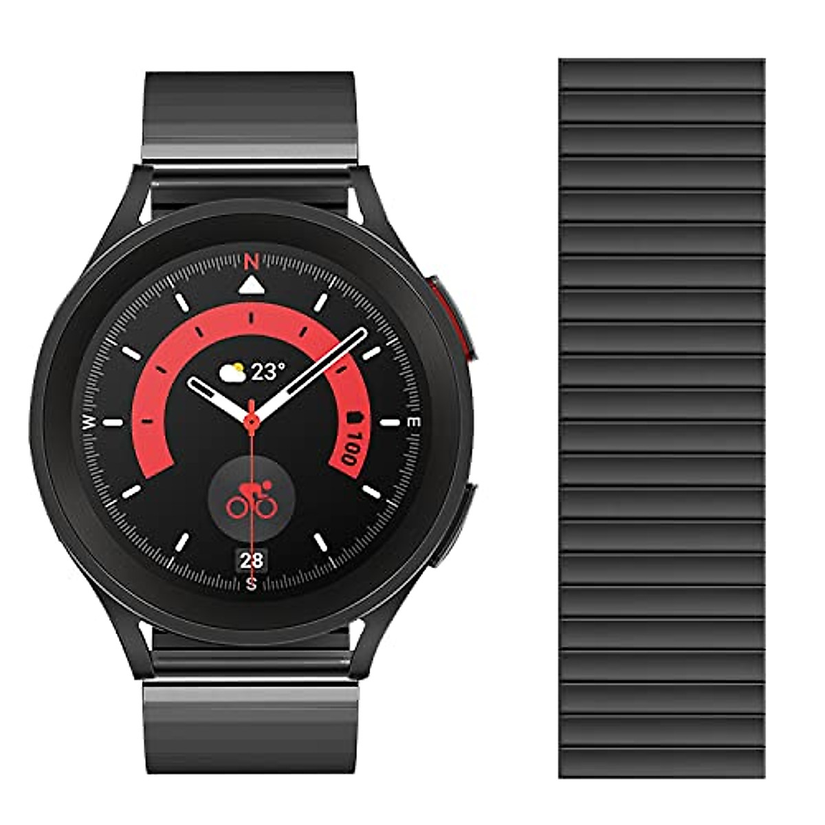 20mm Solo Loop Stainless Steel Metal Replacement Expansion watchband,Compatible Fossil Q Gazer, Huawei, Garmin Amazfit Ticwatch Ms/Men’s Sport Stretchable No Buckle Bands Strap (6.1‘’（15.5cm), Black)