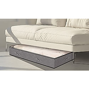 BAYUTE Foldable Under Bed Storage Bag - 2Pack Breathable Zippered Organizer with Clear Window and Handle for Clothes, Pillows, Quilts & Blankets, 39.4x19.7x5.9 inches, (Grey)