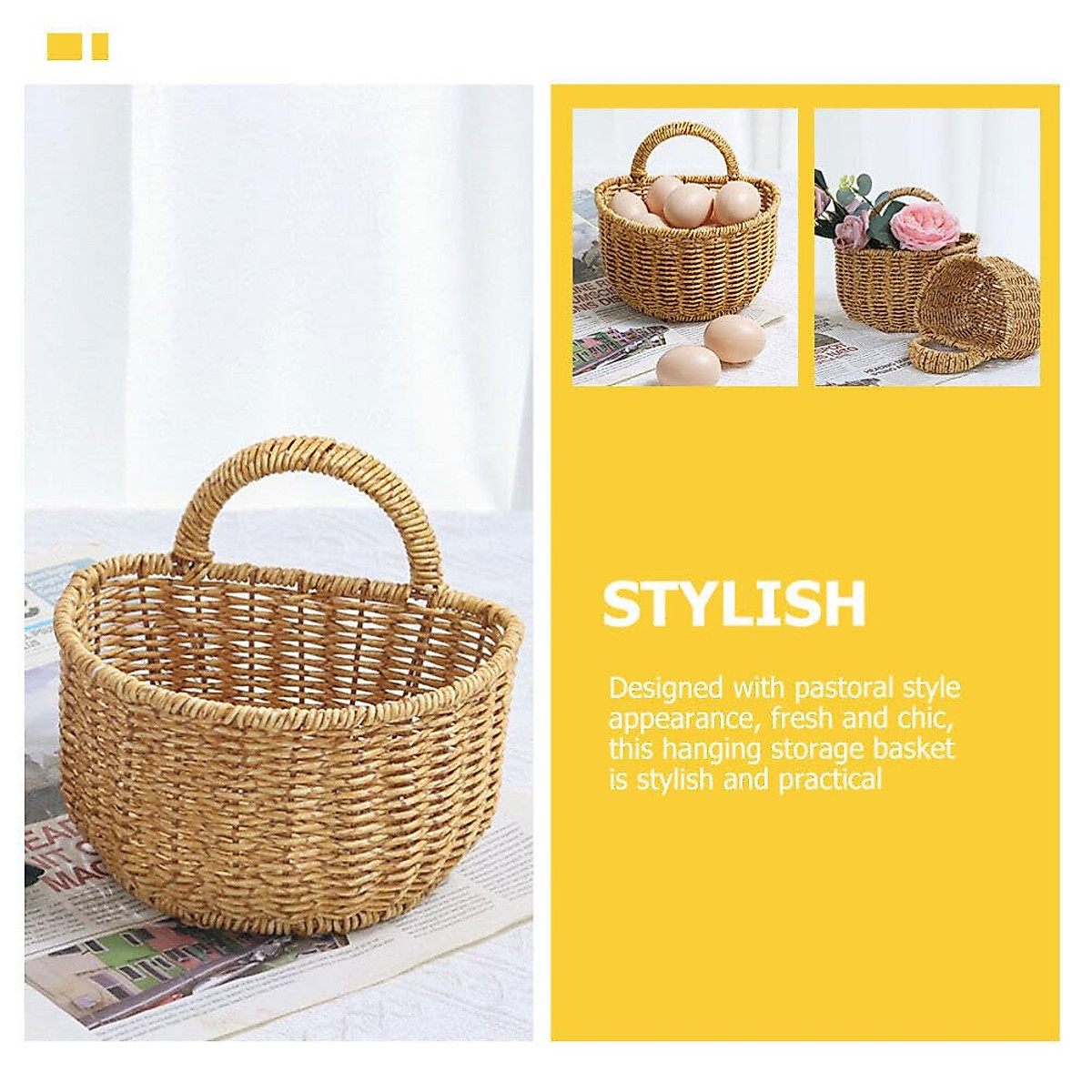 BESTOYARD 2pcs Woven Storage Basket shelf basket sundries storage basket rattan wall outdoor pots hanging rattan basket baskets jute small storage basket wall flower basket bread flowers pp