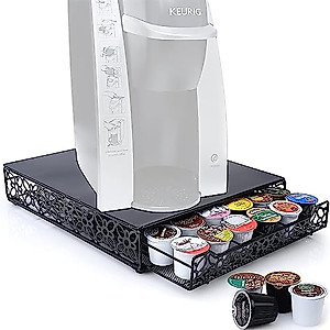 Home-It K Cup Holder for Counter - Storage Drawer for Keurig K-Cup Coffee Pod Organizer - Metal Designed K-Cup Storage, 42 Pod Capacity Compact Under Coffee Pot