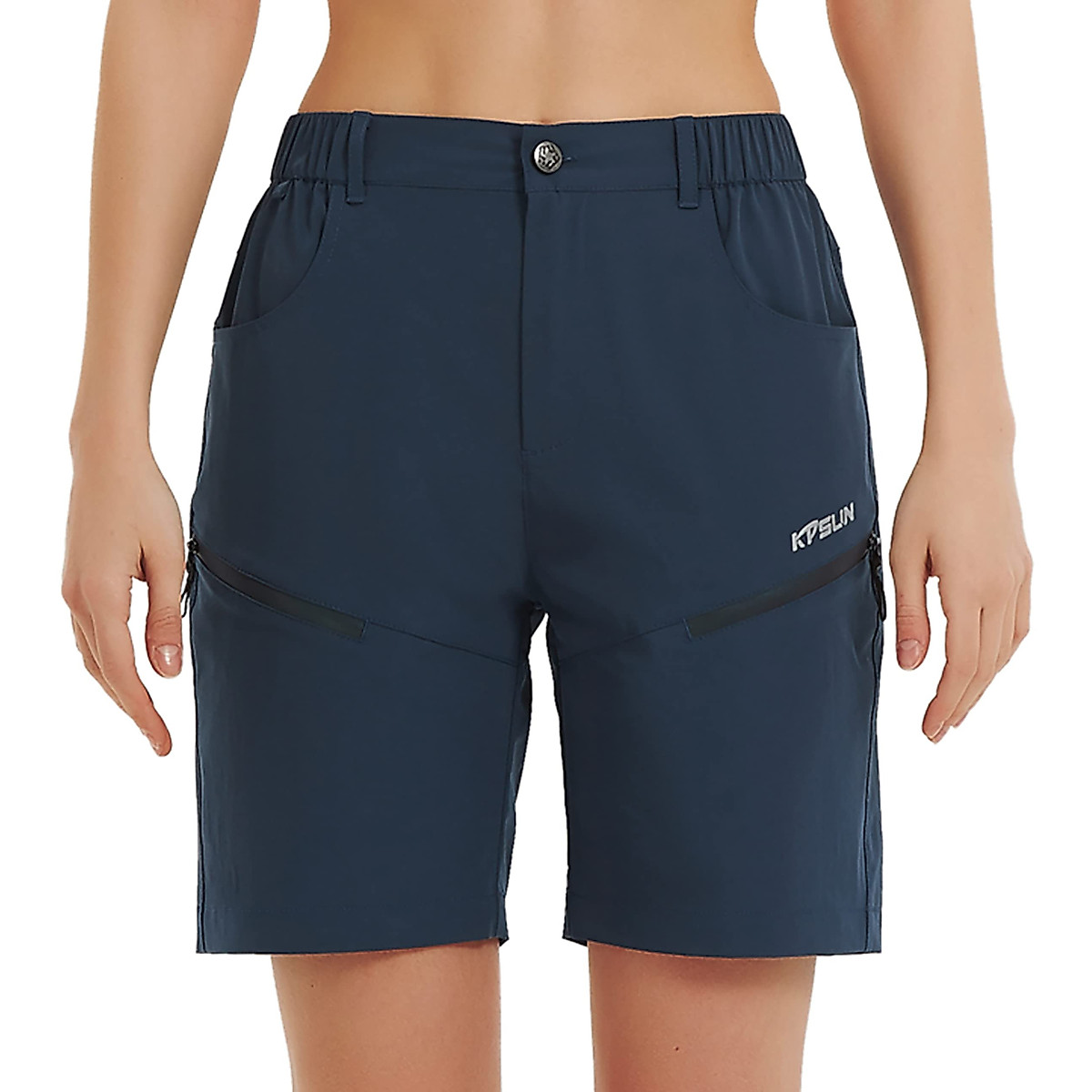 KPSUN Womens Quick Dry Bermuda Hiking Shorts Stretch Active Golf Cargo Shorts Water Resistant Zipped Pockets,Navy,L