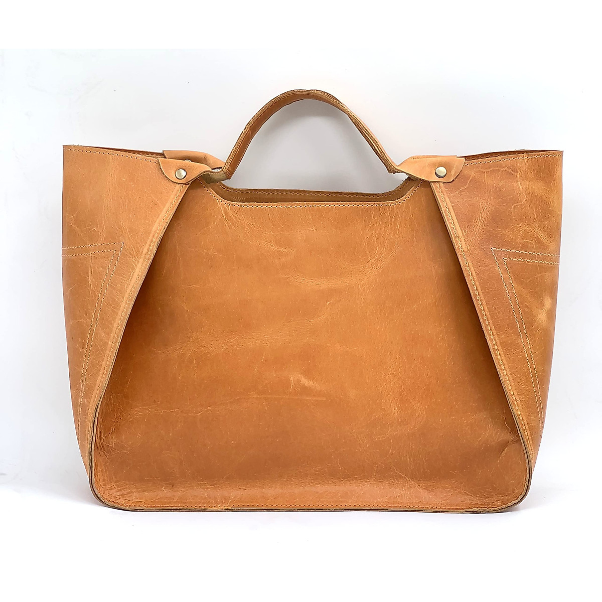 Genuine Full Grain Leather Shoulder Tote Bag for Women (Tan)