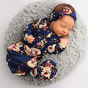 Calsunbaby Newborn Baby Long Sleeve Knotted Gown Nightgown Sleepsacks Sleeping Bags New Coming Home Outfit (0-3 Months, Aa1 Blue)