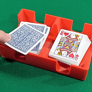 Minimalist Playing Card Tray for Card Games Like Canasta, Rummy, UNO and More - Cardian cardholder/Caddy with Felted Bottom - Non-Swivel - Made in USA (Red)