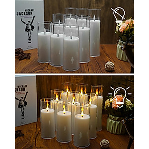 kakoya Flickering Flameless Candles Battery Operated with Remote and 2/4/6/8 H Timer Plexiglass Led Pillar Candles Pack of 9 (D2.3"xH 5"6"7")with Realistic Moving Wick Candles for Home Decor(White)