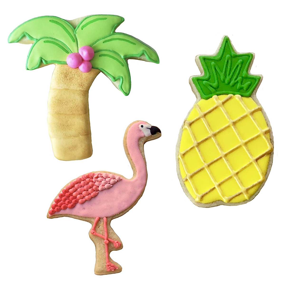 Tropical Hawaiian Cookie Cutters 3-Pc. Set Made in USA by Ann Clark, Pineapple, Palm Tree, Flamingo