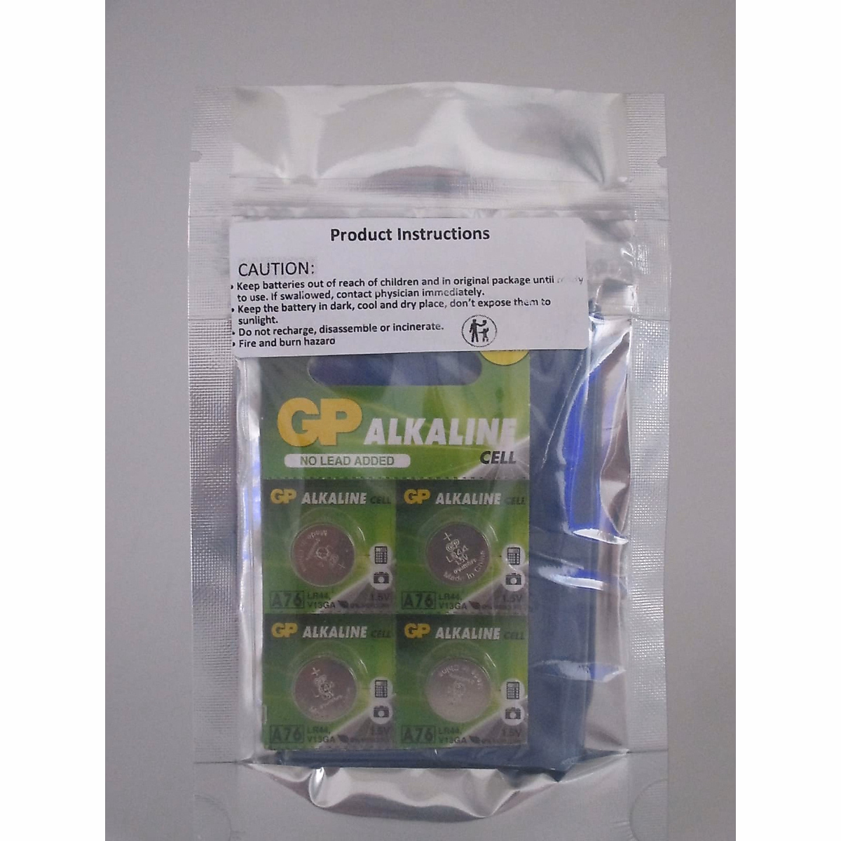 GP A76 LR44 AG13 Alkaline Cell 1.5V Button Cell 4 Batteries with Cloth