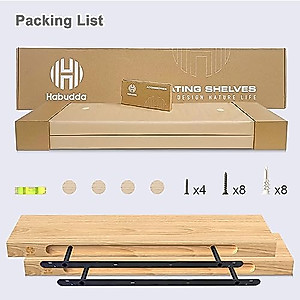 Habudda Floating Shelves, Wall Hanging Wood Shelf for Rustic Home Decor, Bathroom, Bedroom, Kitchen Display, Natural Wood, Invisible Bracket, 30", 2-Pack (Burlywood, 30"×6.7"×1.6")