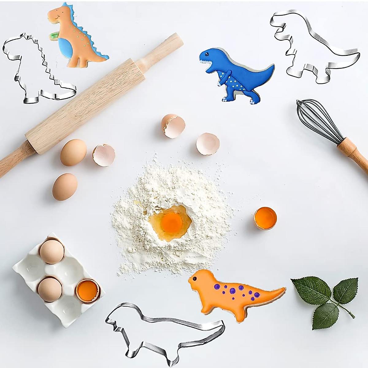 12 pcs Cookie Cutters, BOSOIRSOU 6 pcs 3" and 6 pcs 1.5" Dinosaur Sea Creature Shape Stainless Steel Biscuit Metal Molds for Kitchen Baking Cake Candy Bread