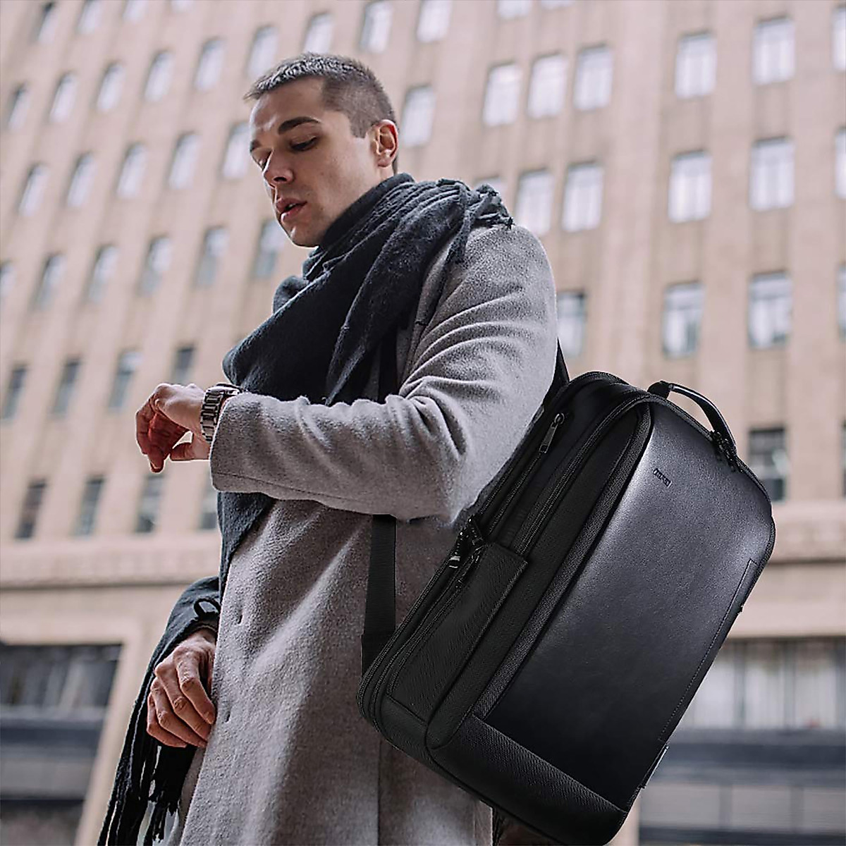 BOPAI Business Smart 15.6 inch Laptop Backpack Convertible expandable large Anti-Theft Rucksack USB Charging and Water Resistant Multi-Functional Travel Friendly Men Black Backpack