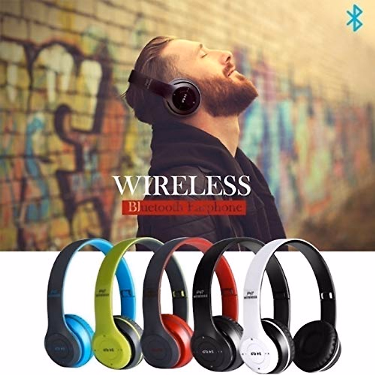 NCR P47 5.0+ EDR Wireless Rechargeable Bluetooth Over-Ear Headphones, Foldable Headset with Mic (Black)