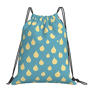 Water-Drop Printed Pattern Drawstring Backpack For Men And Women'S Sports And Fitness Bag, Large Size, Zippered Pocket, Lightweight, Foldable And Portable For Travel