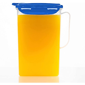 Rubbermaid® Mixermate™ Leak-Resistant Pitcher, 2 Quart & LocknLock Aqua Fridge Door Water Jug with Handle BPA Free Plastic Pitcher with Flip Top Lid Perfect for Making Teas and Juices, 2 QT, Blue