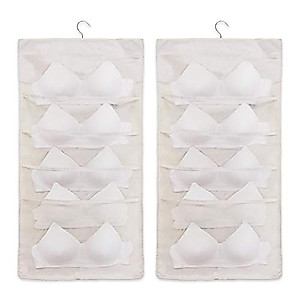 ohihuw Closet Hanging Organizer for Large Size Bras with Enlarged Mesh Pockets Dual Sided Underwear Storage (Beige)