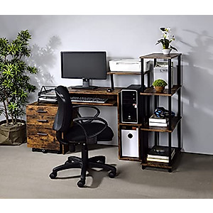 HABITRIO Computer Desk, Wooden Structure Home Office Table with Keyboard Tray and Storage Shelf and Compartment (Weathered Oak)