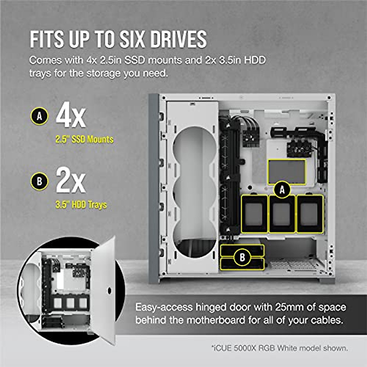 Corsair iCUE 5000X RGB Tempered Glass Mid-Tower ATX PC Smart Case - White