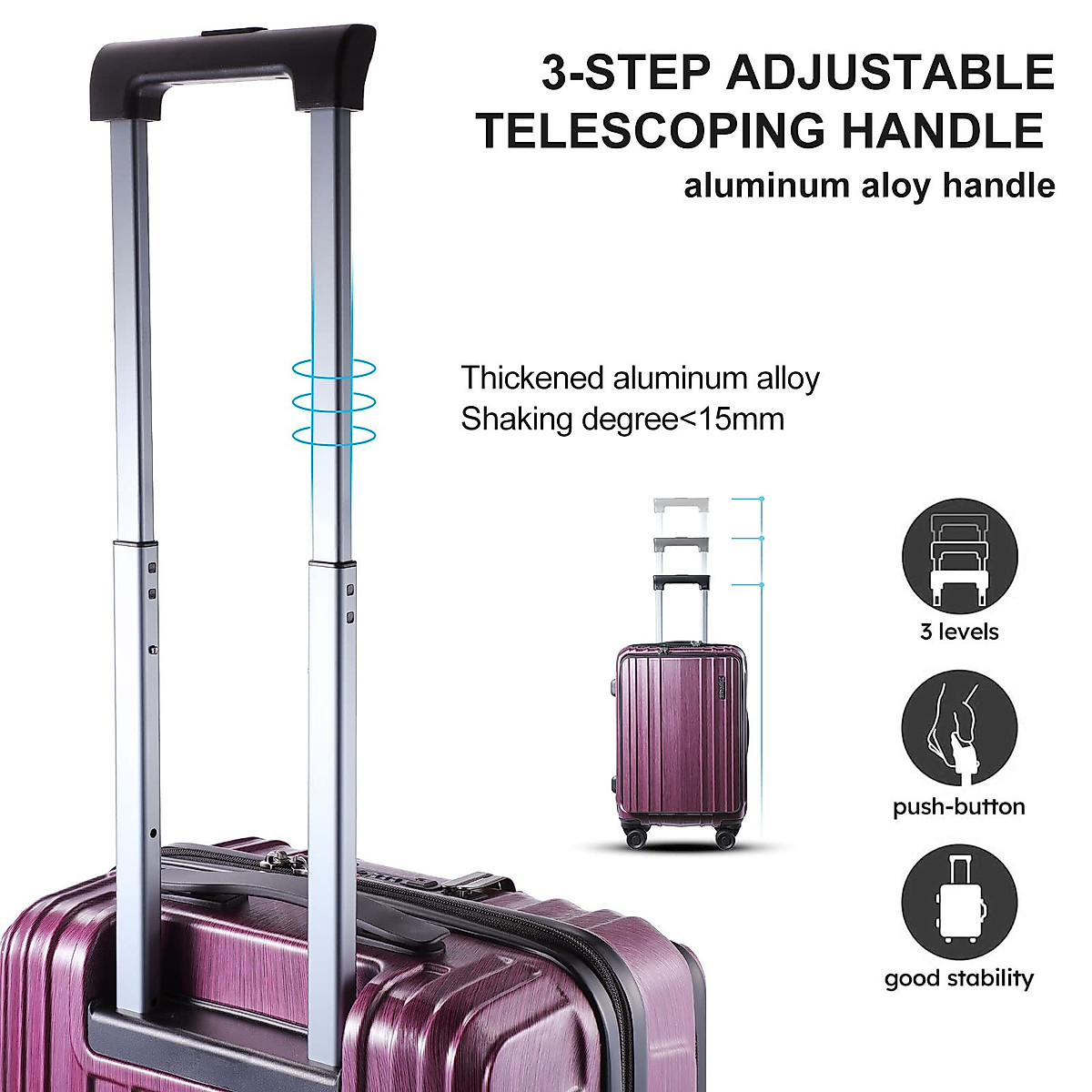 TydeCkare Carry on Luggage 21 Inch with Front Pocket, ABS+PC Hardshell Suitcase with Dual Control TSA Lock, YKK Zipper, 4 Spinner Silent Wheels, Rose Red