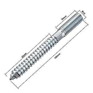 uxcell M10 Hanger Bolts Length 4"(100mm) Double Headed Bolts Self-Tapping Screw 10mm Wood Joint Furniture Legs 8pcs