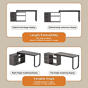FUFU&GAGA Large 55.1" L-Shaped Office Desk with 41.3" File Cabinet, Corner Computer Desk with 3 Drawers & 2 Shelves, Workstation Executive Desk with Storage Shelf for Home Office - Grey