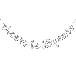 INNORU Glitter Silver Cheers to 25 Years Banner - 25th Birthday Sign Bunting 25th Marriage Anniversary Party Bunting Decorations