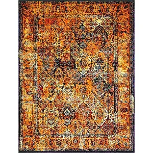 Unique Loom Rosso Collection Vintage, Traditional, Bohemian, Geometric, Border, Distressed, Southwestern Area Rug, 8 ft x 10 ft, Orange/Black