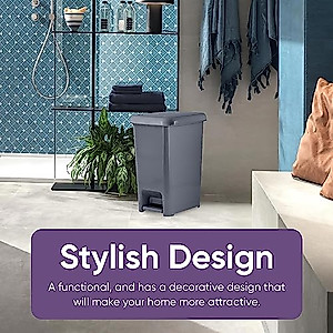 Superio Slim Trash Can with Foot Pedal – 10.5 Gallon Step-On Trash Can with Lid, Large Plastic Garbage Can, Trashcan for Bathroom, Kitchen, Office,Bedroom, Dorm Room, Patio, – Onyx Grey