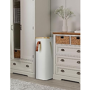 yamagahome Slim Laundry Basket with lid 52L, Collapsible Narrow Laundry Hamper with Removable Washable Laundry Bag, Thin Hamper Storage Basket Made of Bamboo and Oxford for Bedrooms, Bathroom, RV