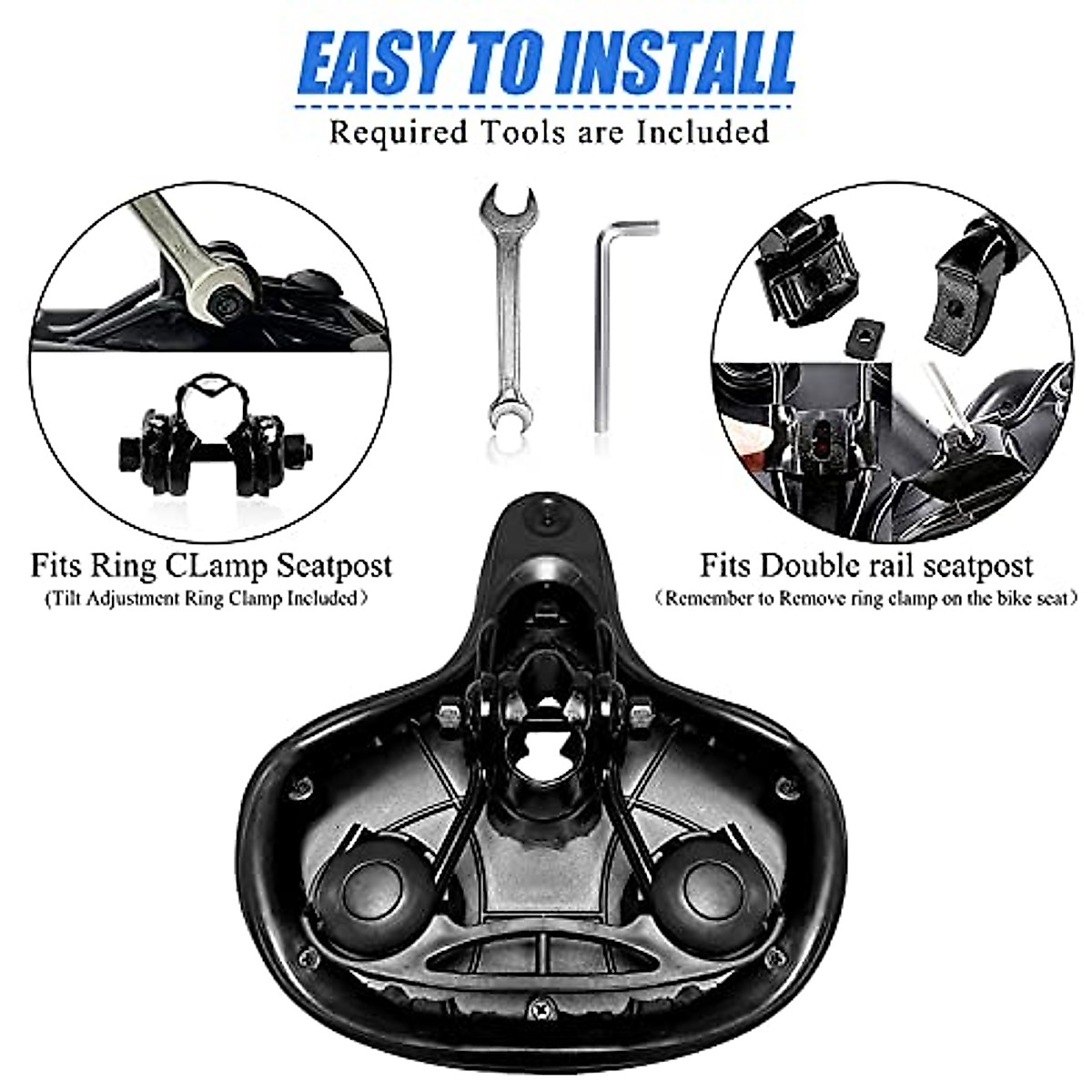 Gincleey Comfort Bike Seat for Women Men,Wide Bicycle Saddle Replacement Memory Foam Padded Soft Bike Cushion with Dual Shock Absorbing Universal Fit for Indoor/Outdoor Bikes with Reflect