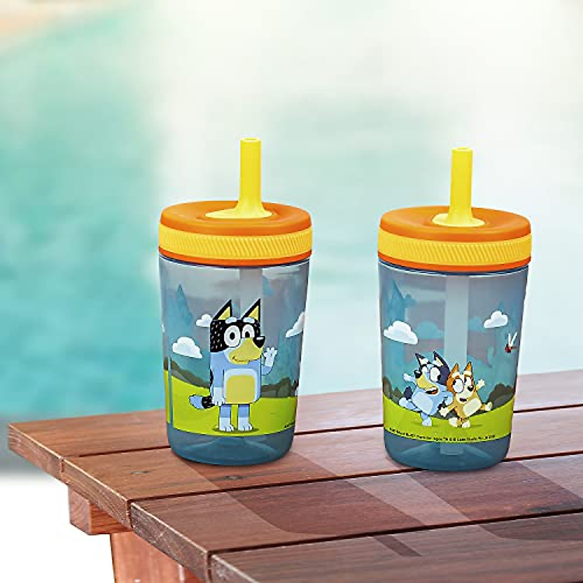 Zak Designs 15oz Bluey Kelso Tumbler Set, BPA-Free Leak-Proof Screw-On Lid with Straw Made of Durable Plastic and Silicone, Perfect Bundle for Kids, 2 Count (Pack of 1)