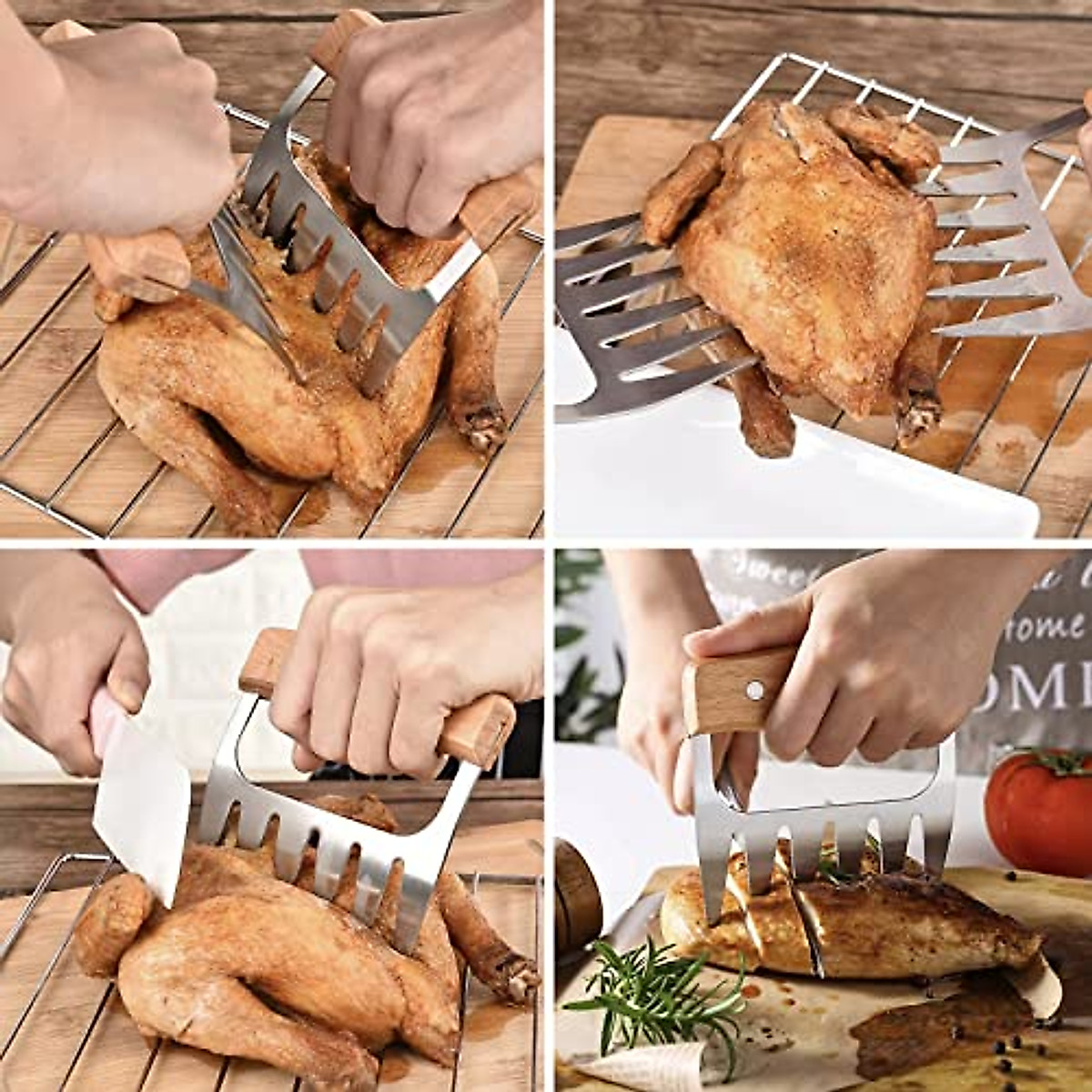2nd-selection Meat Claws Meat Shredder with Wooden Handle, Suitable for Chicken, Beef, Pork and Other Meat, Good Barbecue, Smoky, Grill Helper(Pair of Claws Inside