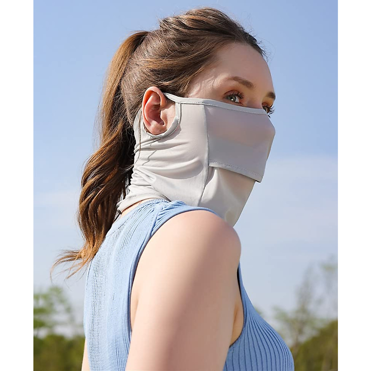 Neck Gaiter Balaclava Sun Protective Face Bandana with Ear Loops Ice Silk Veil UV Protection Face Cover for Summer Outdoor Activities