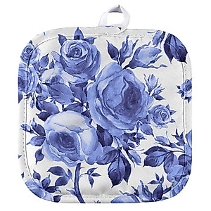 Blue Floral Pattern Pot Holder for Indoor/Outdoor Kitchen and BBQ
