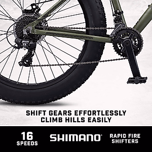 Mongoose Argus Trail Fat Tire Mountain Bike for Adult Men Women, 26-Inch Wheels, Mechanical Disc Brakes, 19-Inch Large Aluminum Hardtail Frame, 16-Speed, Green