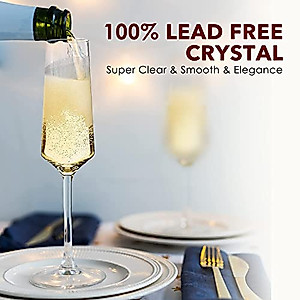 Chouggo Champagne Flutes Glass Set of 6, Hand Blown Glasses - Hand Crafted by Artisans - Premium Crystal - Gift for Birthday, Wedding, Anniversary, Christmas - 8oz, Clear