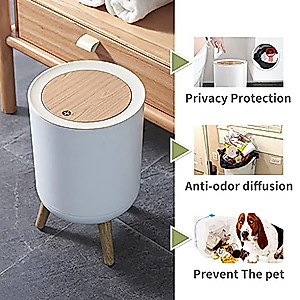 Trash can，7Liter/1.8 Gallon Garbage can with Press top Lid，Nordic Modern Waste Basket，Plastic Trash bin Suitable for Kitchen, Bathroom, Bedroom, Living Room, Office, Outdoor，Dog Proof Trash can